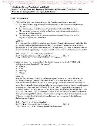Test Bank for Edelman and Kudzma's Canadian Health Promotion Throughout ...
