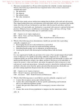 Test Bank for Edelman and Kudzma's Canadian Health Promotion Throughout ...