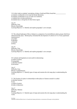 TESTBANK FOR Human Geography People Place, and Culture 12e Fouberg | PDF