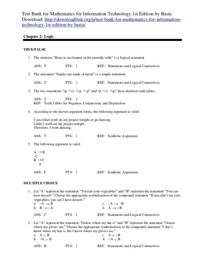 Test Bank for Mathematics for Information Technology 1st Edition by B…