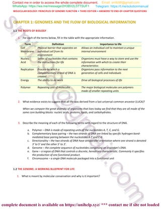 Question Bank for Molecular Biology 3rd Edition by Craig & Green | PDF