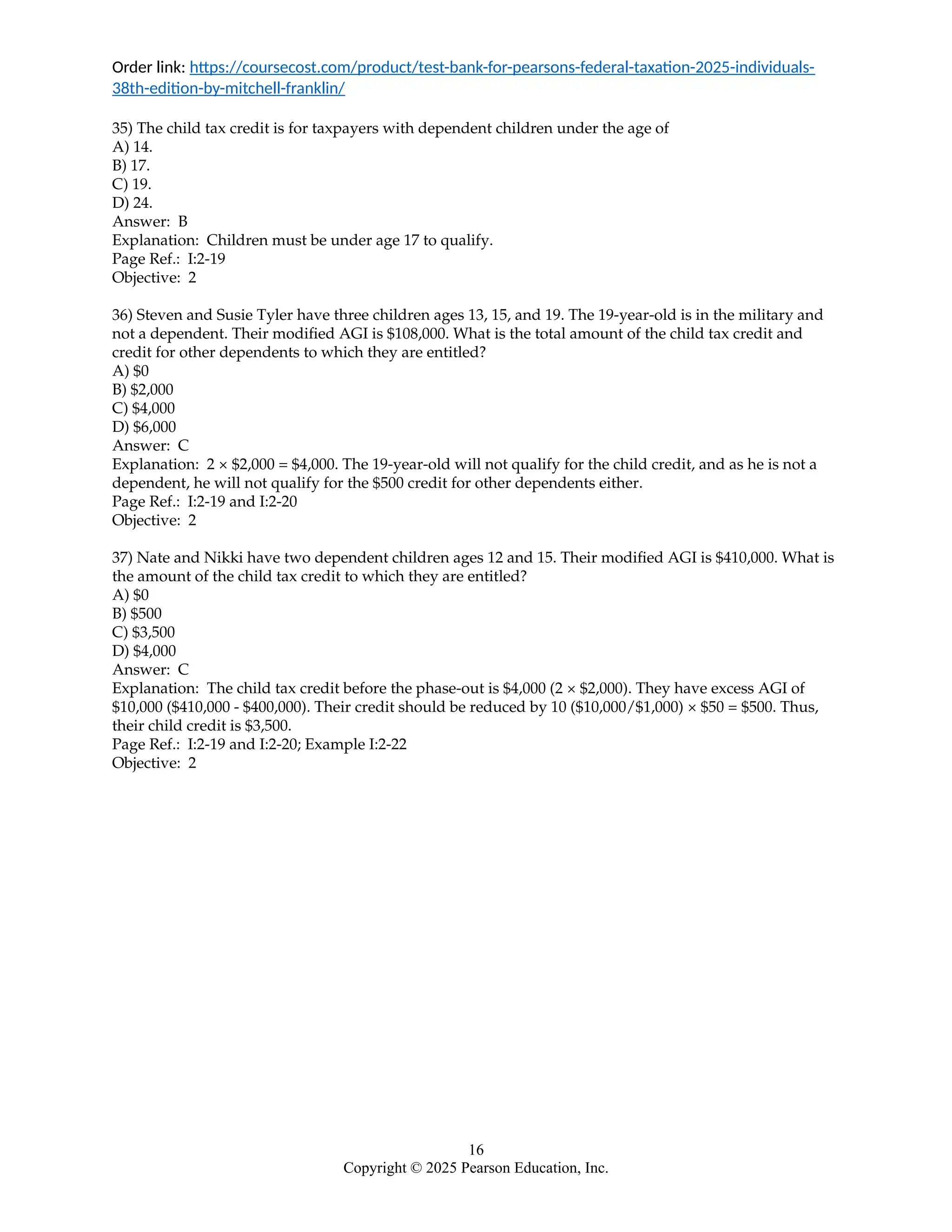 Test Bank For Pearson’s Federal Taxation 2025 Individuals, 38th Edition ...