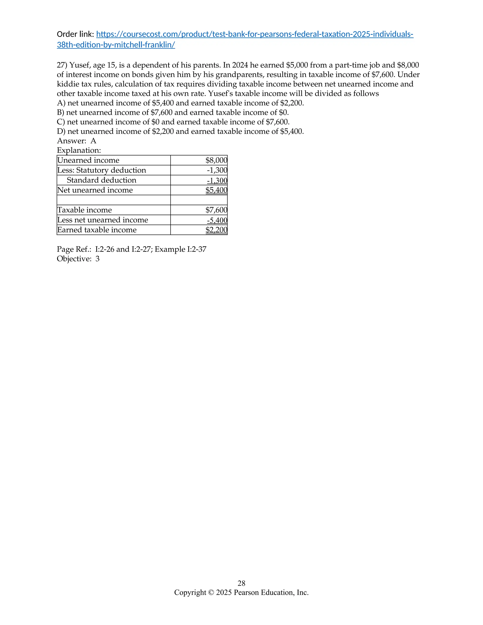 Test Bank For Pearson’s Federal Taxation 2025 Individuals, 38th Edition ...