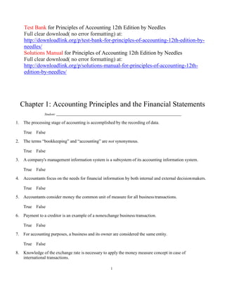 Test bank for principles of accounting 12th edition by needles | PDF