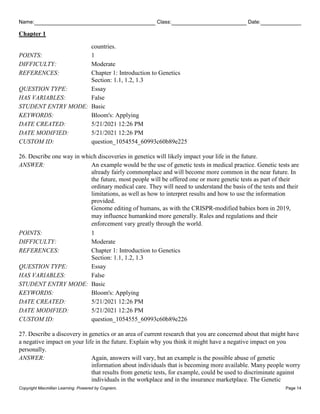 test bank Genetics Essentials, Concepts and Connections, 5e Benjamin ...