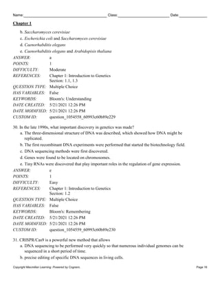 test bank Genetics Essentials, Concepts and Connections, 5e Benjamin ...