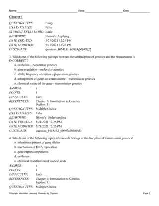 test bank Genetics Essentials, Concepts and Connections, 5e Benjamin ...