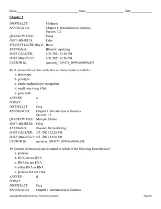 test bank Genetics Essentials, Concepts and Connections, 5e Benjamin ...