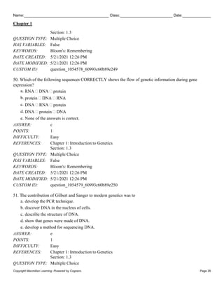 test bank Genetics Essentials, Concepts and Connections, 5e Benjamin ...