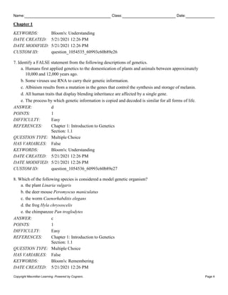 test bank Genetics Essentials, Concepts and Connections, 5e Benjamin ...