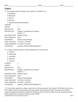 test bank Genetics Essentials, Concepts and Connections, 5e Benjamin ...