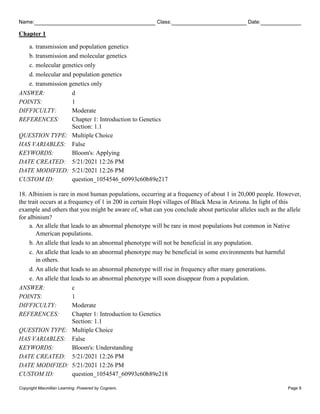 test bank Genetics Essentials, Concepts and Connections, 5e Benjamin ...