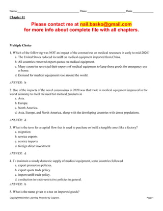 test bank International Trade, 5e Robert Feenstra, Alan Taylor test ...