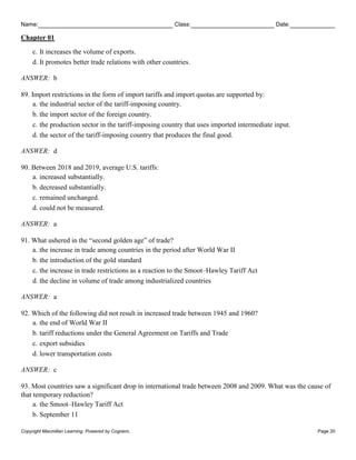 test bank International Trade, 5e Robert Feenstra, Alan Taylor test ...