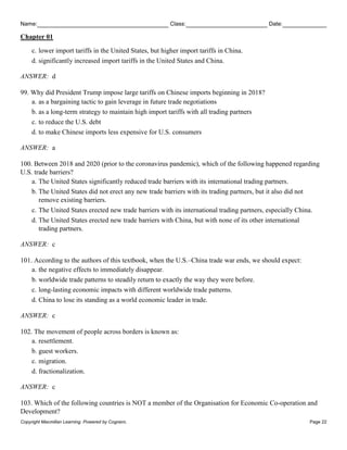 test bank International Trade, 5e Robert Feenstra, Alan Taylor test ...