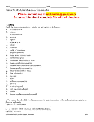 test bank Interpersonal Communication and You, 5e Steven McCornack test ...