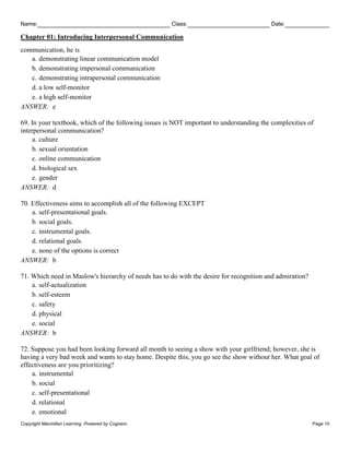 test bank Interpersonal Communication and You, 5e Steven McCornack test ...