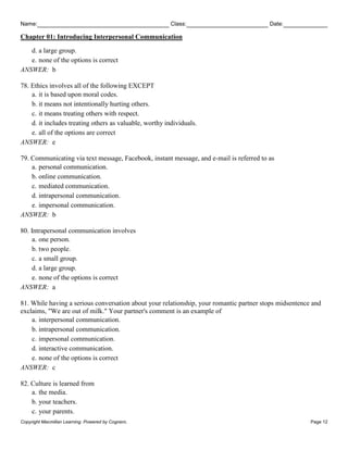 test bank Interpersonal Communication and You, 5e Steven McCornack test ...