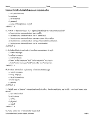 test bank Interpersonal Communication and You, 5e Steven McCornack test ...