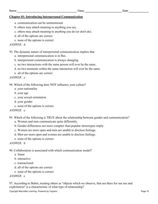 test bank Interpersonal Communication and You, 5e Steven McCornack test ...