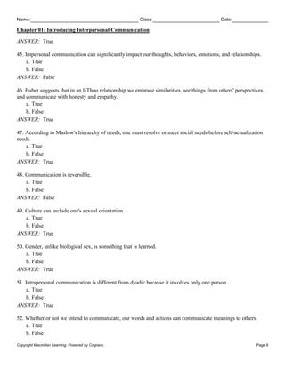 test bank Interpersonal Communication and You, 5e Steven McCornack test ...