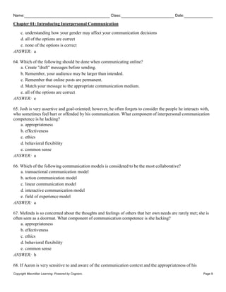test bank Interpersonal Communication and You, 5e Steven McCornack test ...