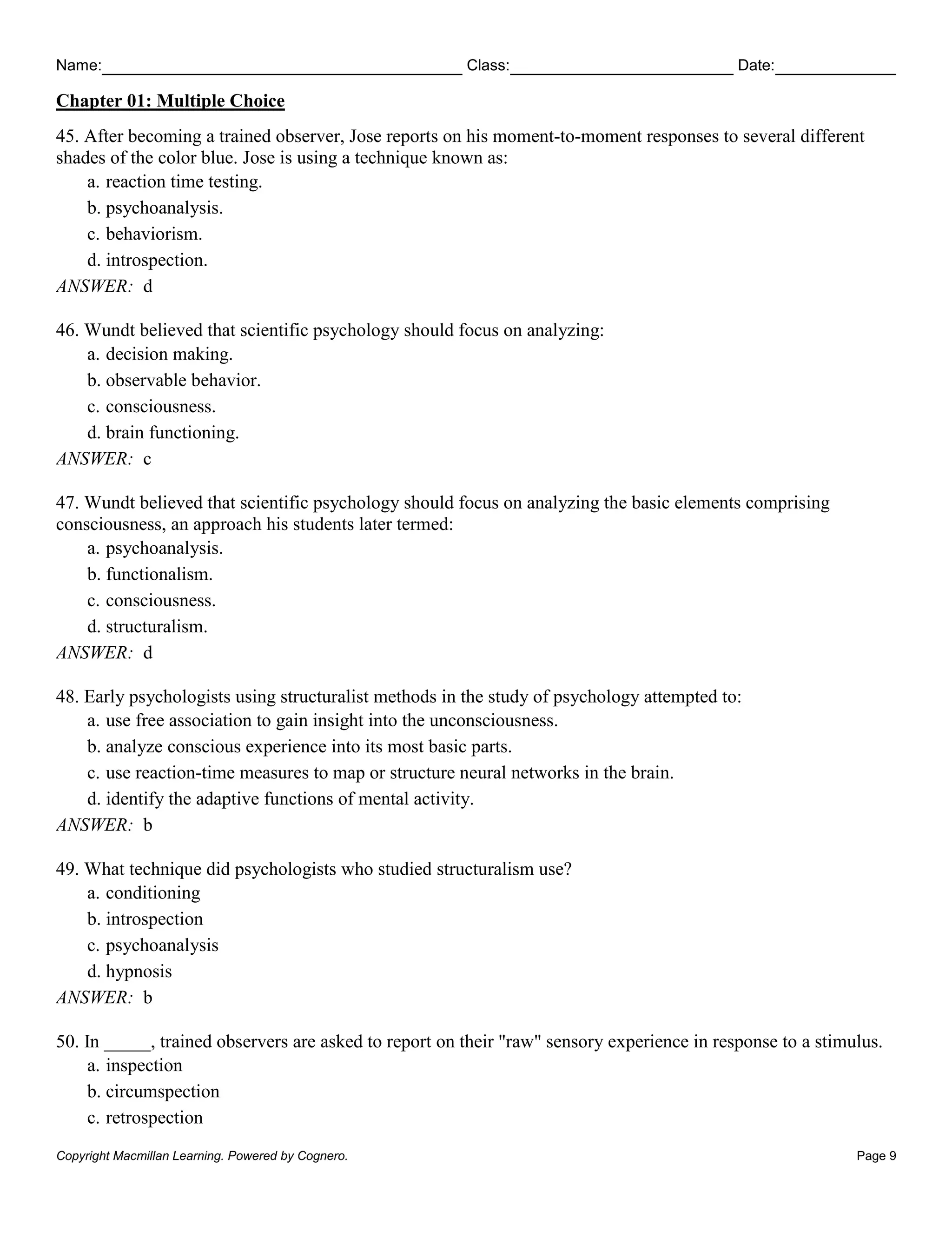 test bank Introducing Psychology, 5e Daniel Schacter, Daniel Gilbert ...