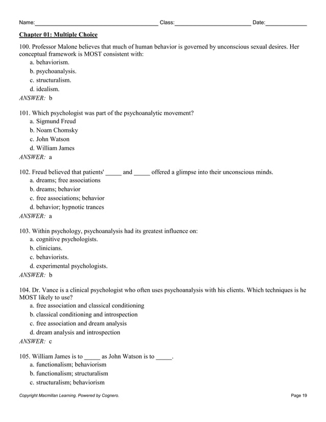 test bank Introducing Psychology, 5e Daniel Schacter, Daniel Gilbert ...