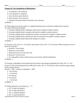 test bank Lehninger Principles of Biochemistry, 8e David Nelson ...