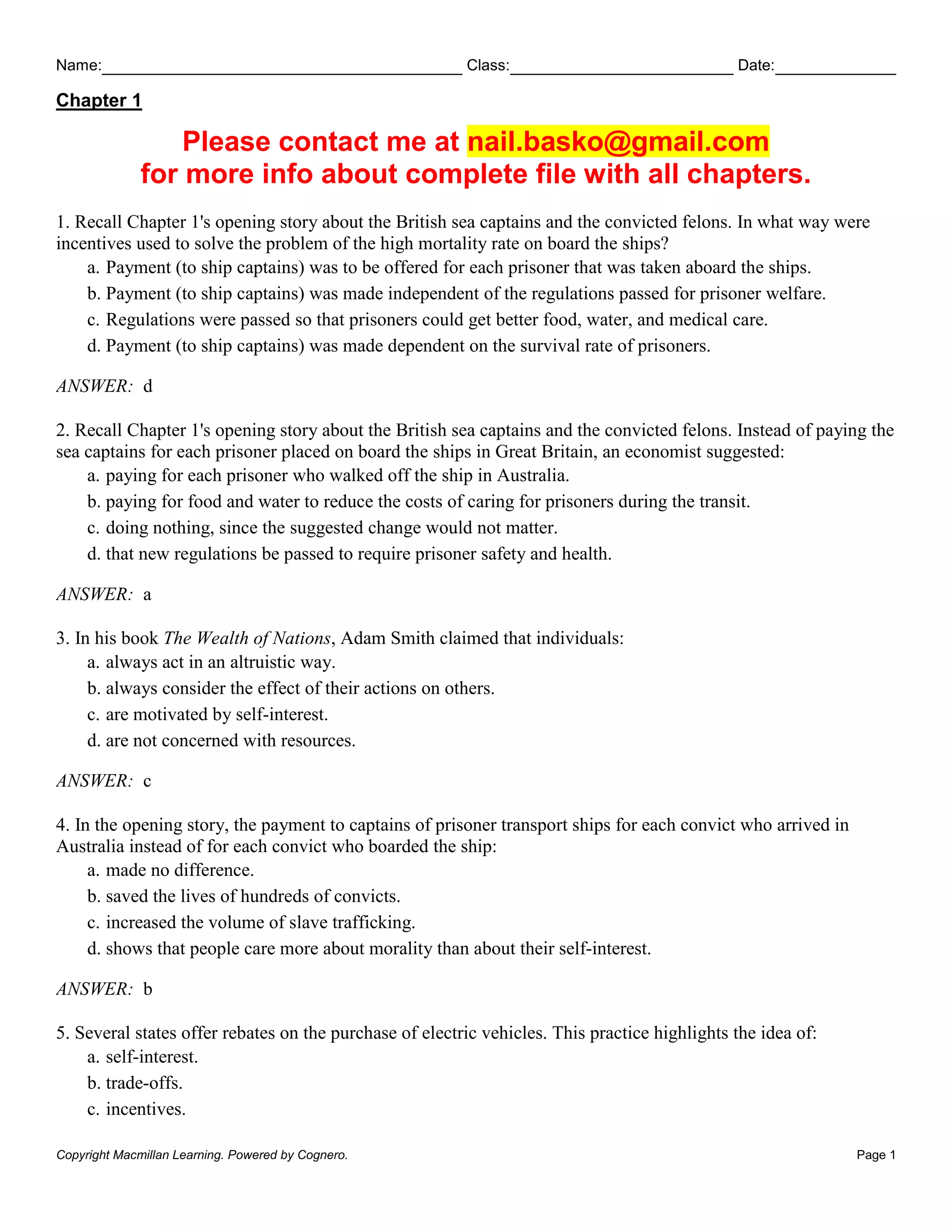 test bank Modern Principles of Economics, 5e Tyler Cowen, Alex Tabarrok ...