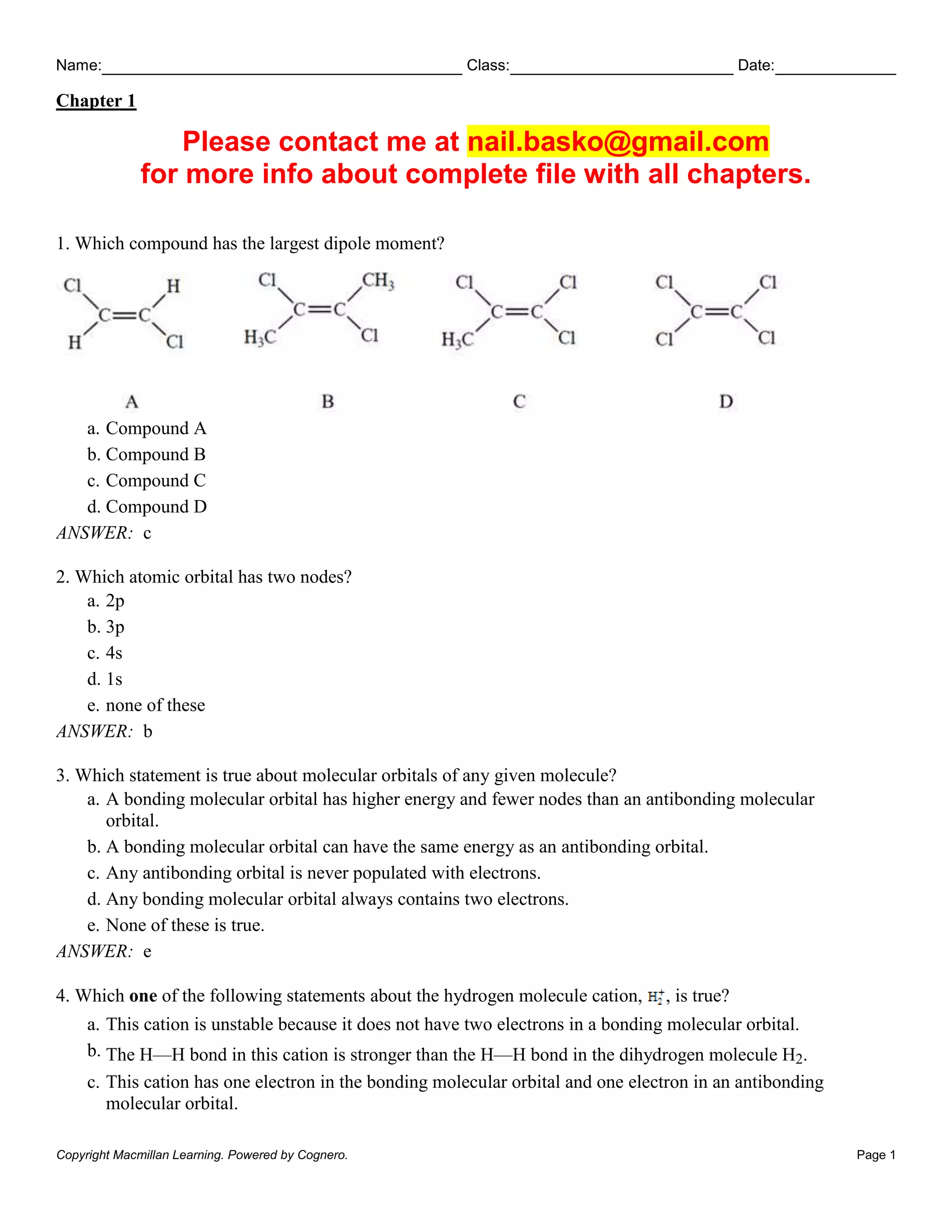 test bank Organic Chemistry, 7e Marc Loudon, Jim Parise test bank.pdf