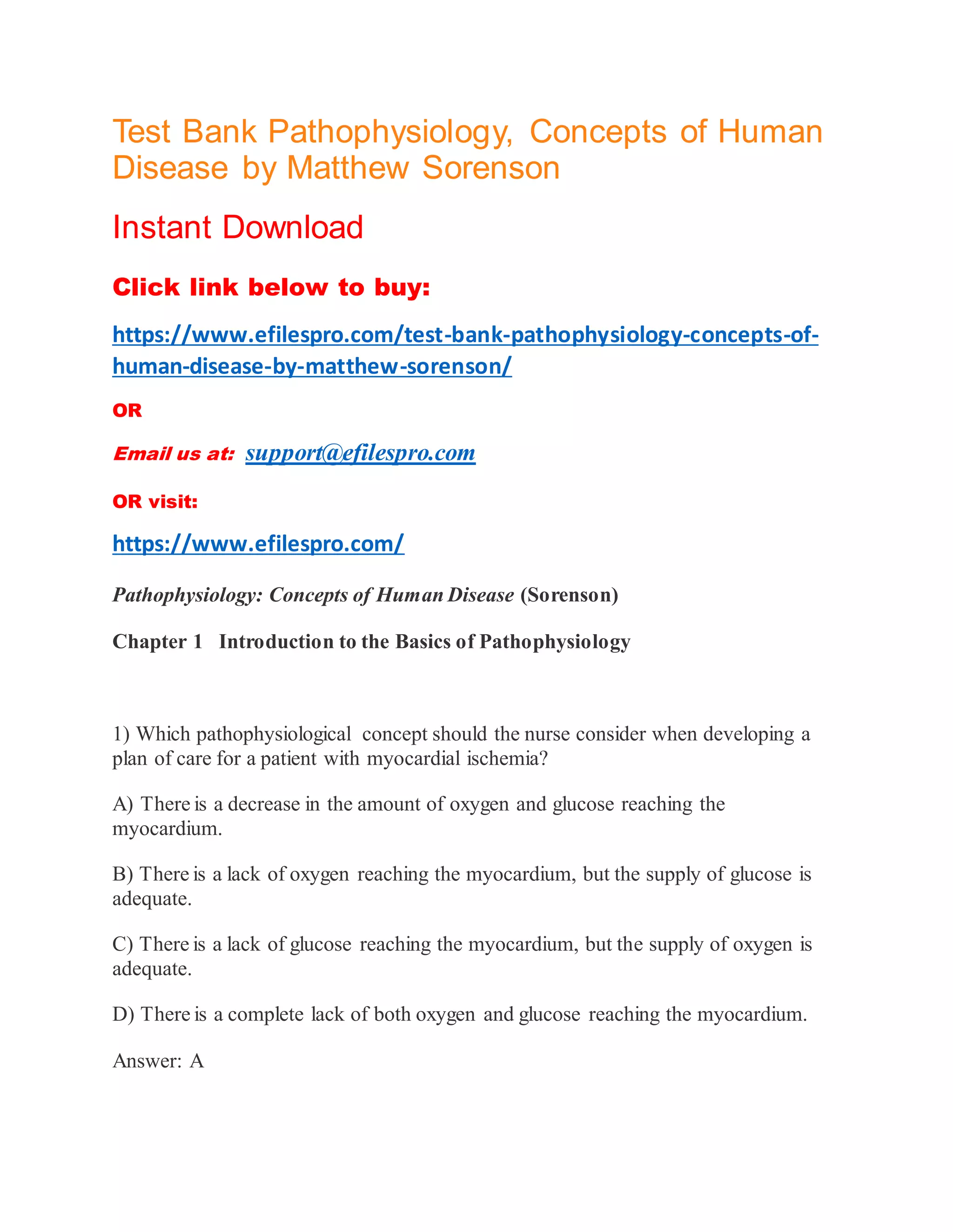 Test bank pathophysiology, concepts of human disease by matthew ...