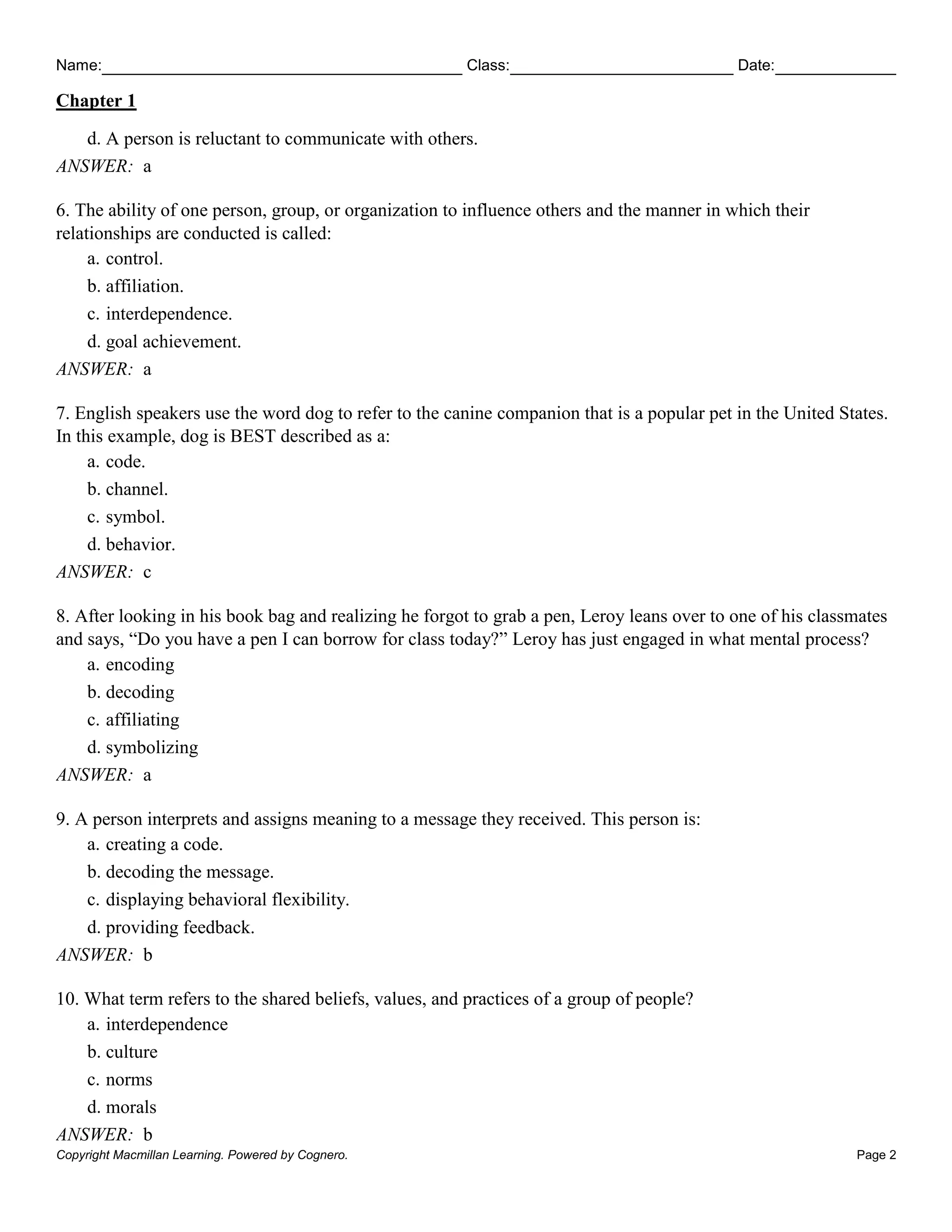 test bank Real Communication, 5e Dan O'Hair, Mary Wiemann, Dorothy ...