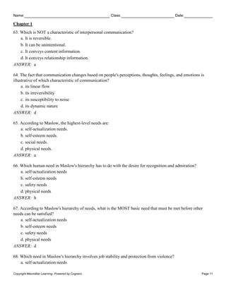 test bank Reflect & Relate, An Introduction to Interpersonal ...