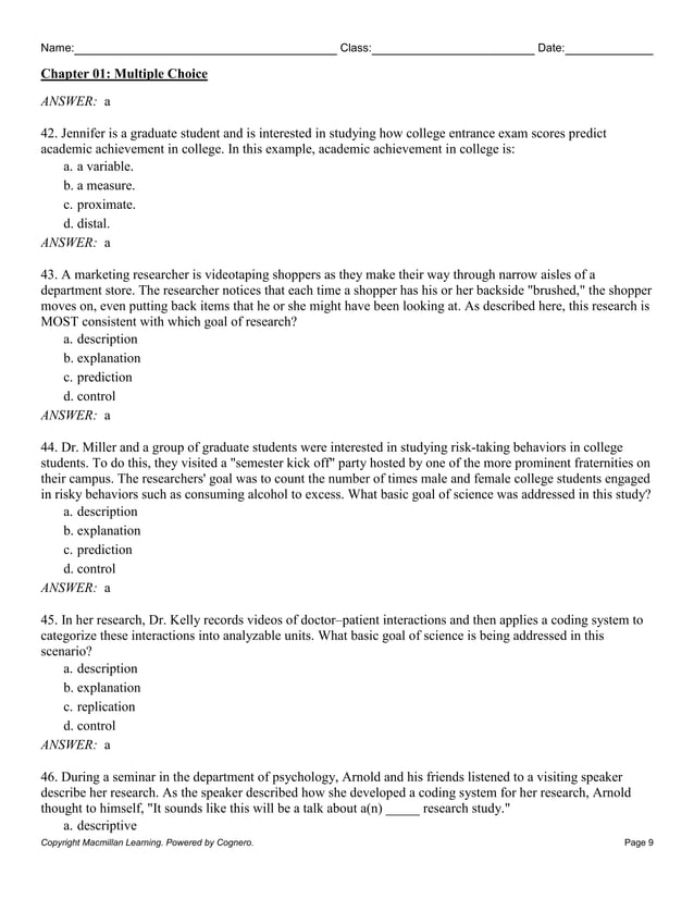 test bank Research Methods, Concepts and Connections, 3e Michael Passer ...