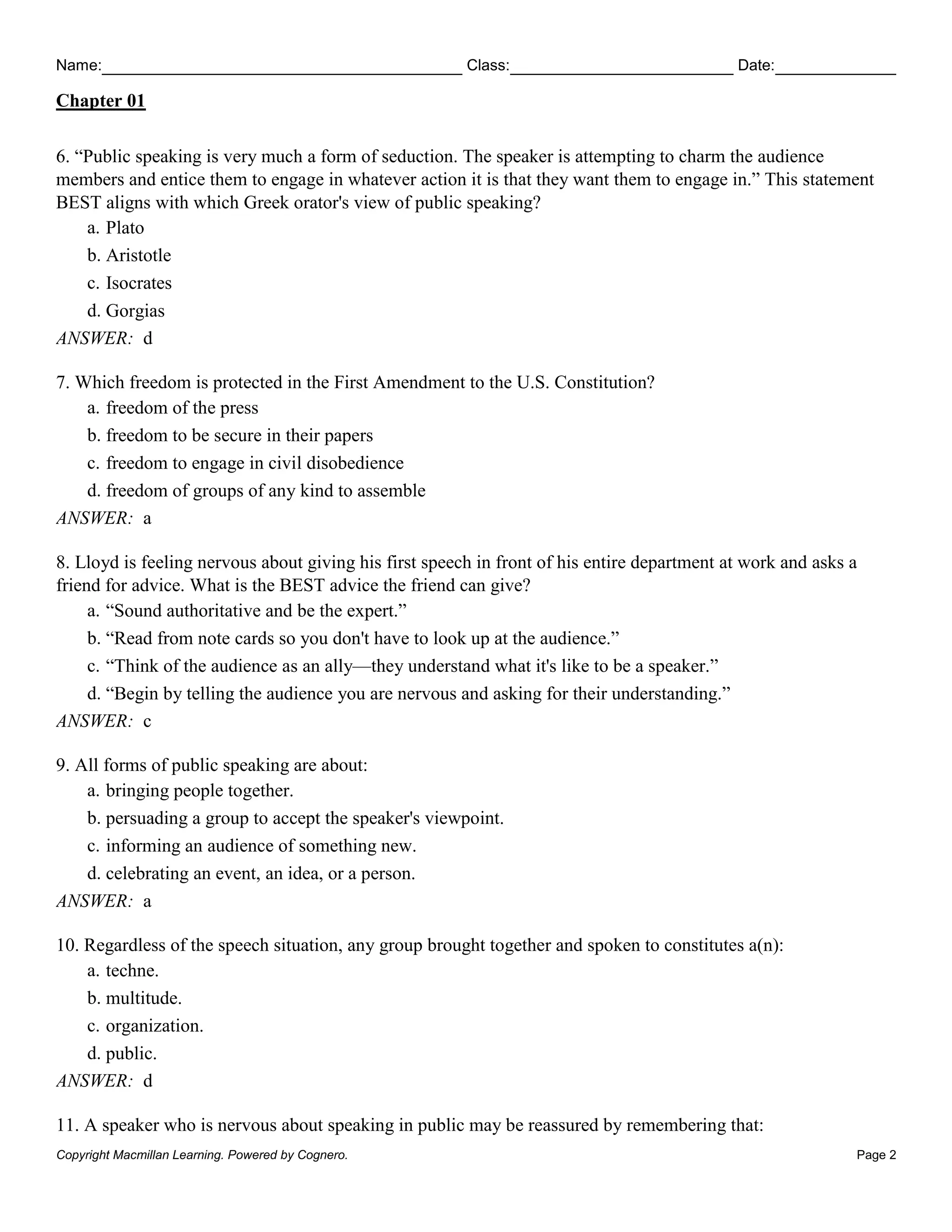 test bank Speech Craft, 2e Joshua Gunn test bank.pdf