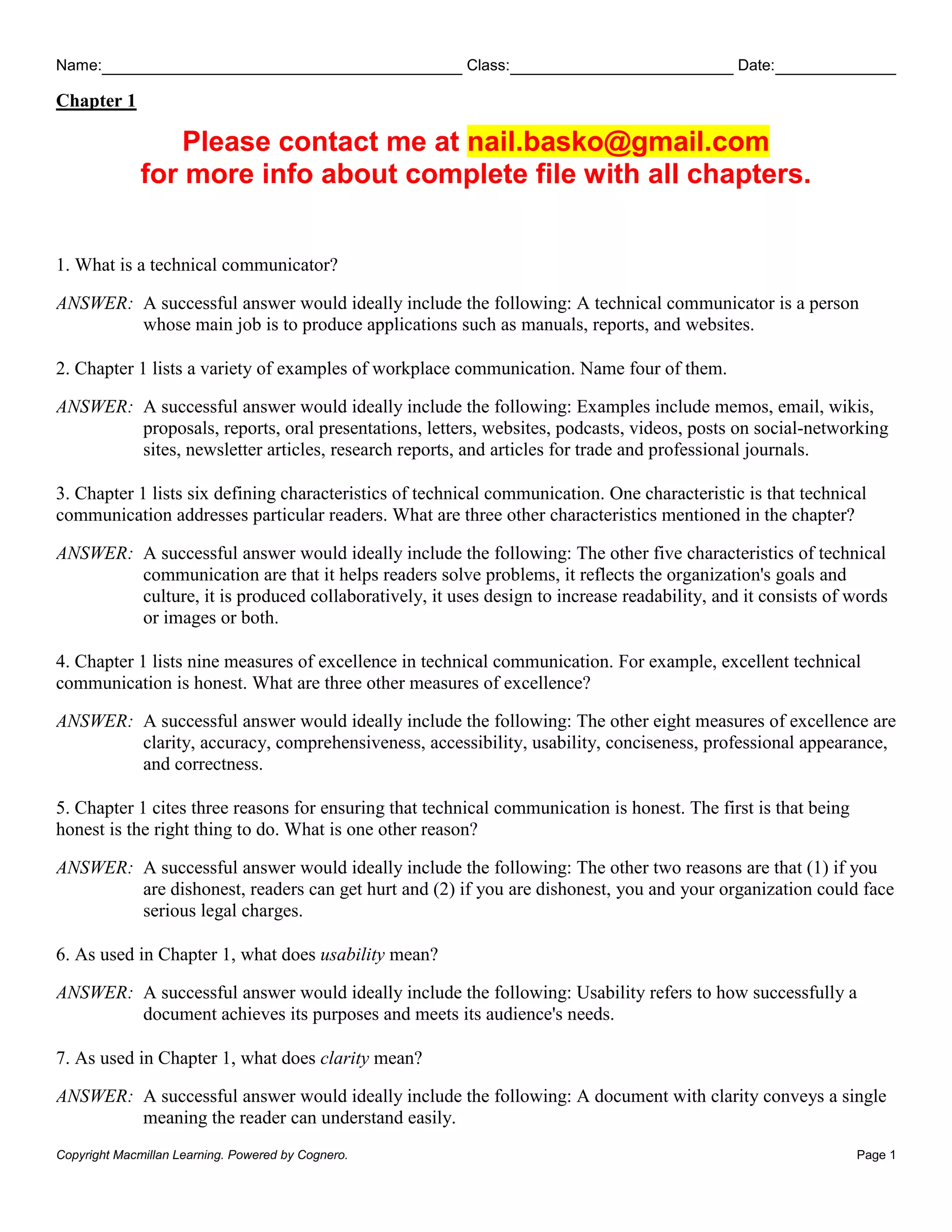test bank Technical Communication, 13e Mike Markel, Stuart Selber test ...