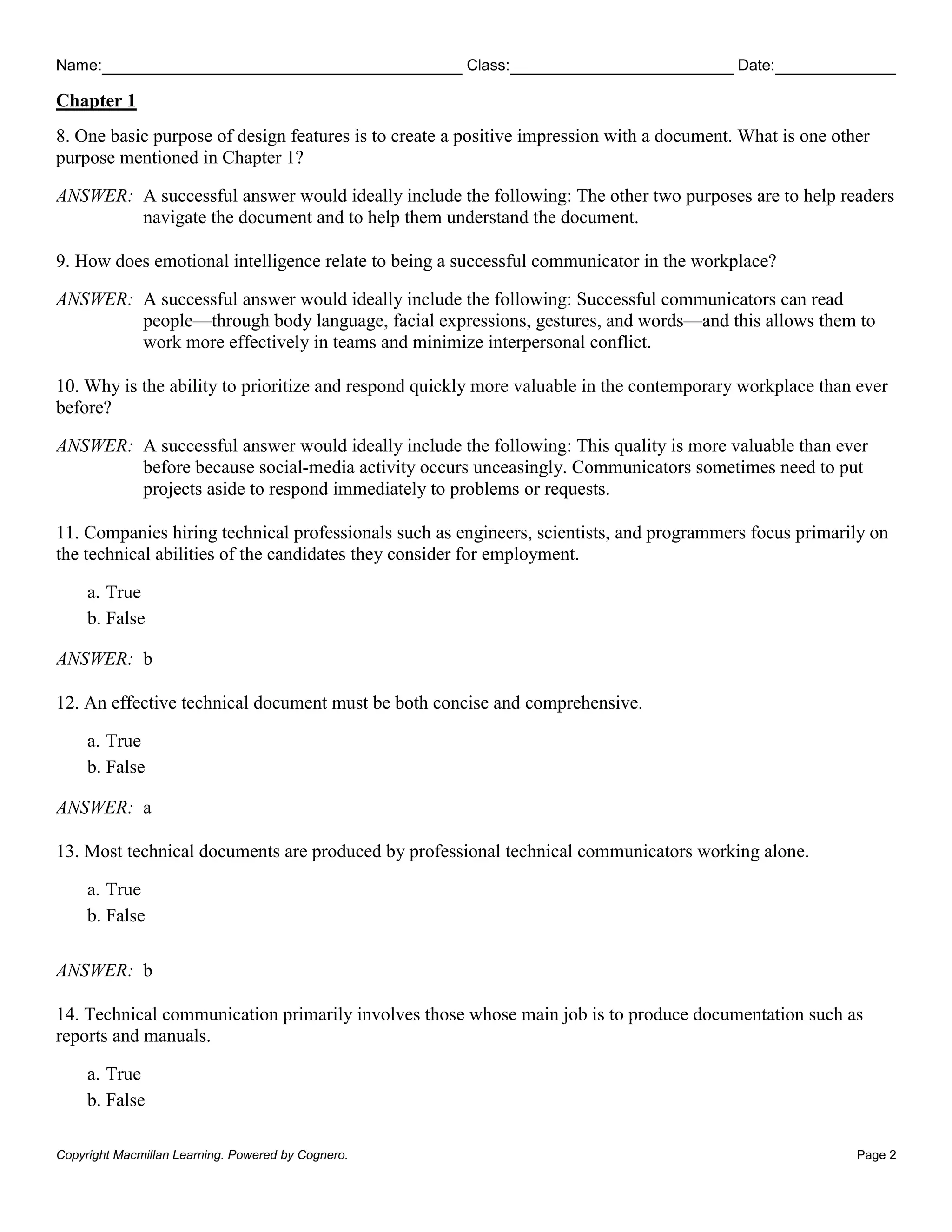 test bank Technical Communication, 13e Mike Markel, Stuart Selber test ...