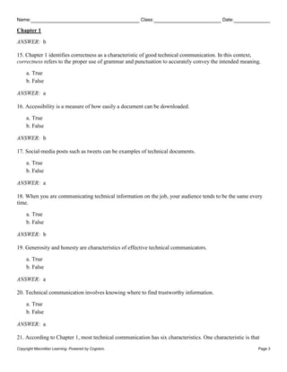 test bank Technical Communication, 13e Mike Markel, Stuart Selber test ...