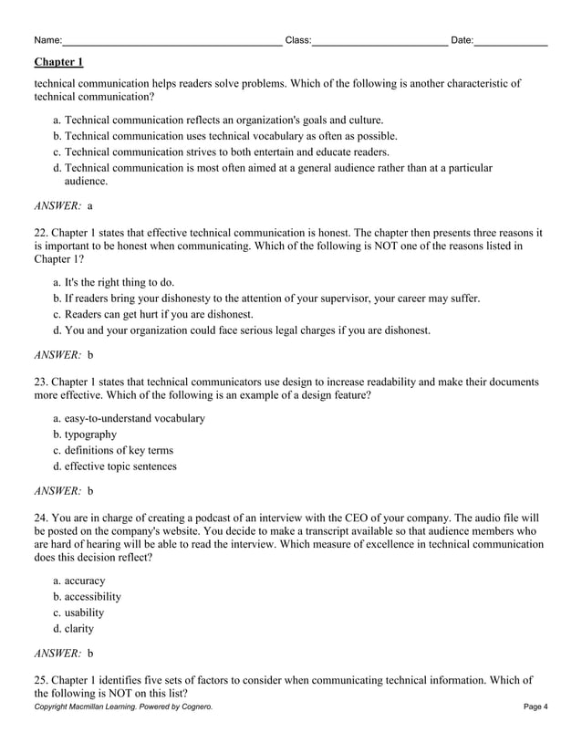 test bank Technical Communication, 13e Mike Markel, Stuart Selber test ...