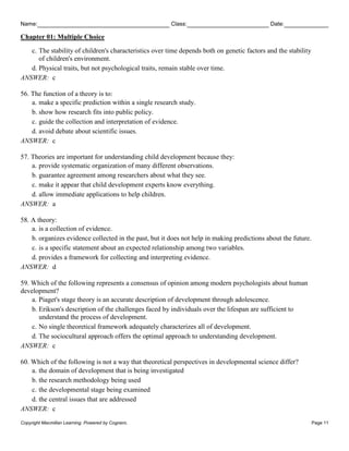 test bank The Development of Children, 8e Cynthia Lightfoot, Michael ...
