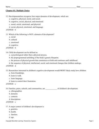 test bank The Development of Children, 8e Cynthia Lightfoot, Michael ...