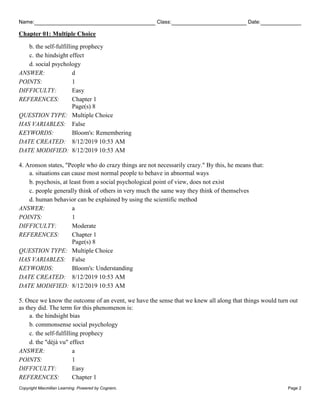 test bank The Social Animal, 12e Elliot Aronson, Joshua Aronson test ...