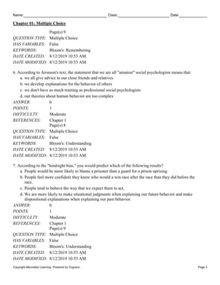 test bank The Social Animal, 12e Elliot Aronson, Joshua Aronson test ...