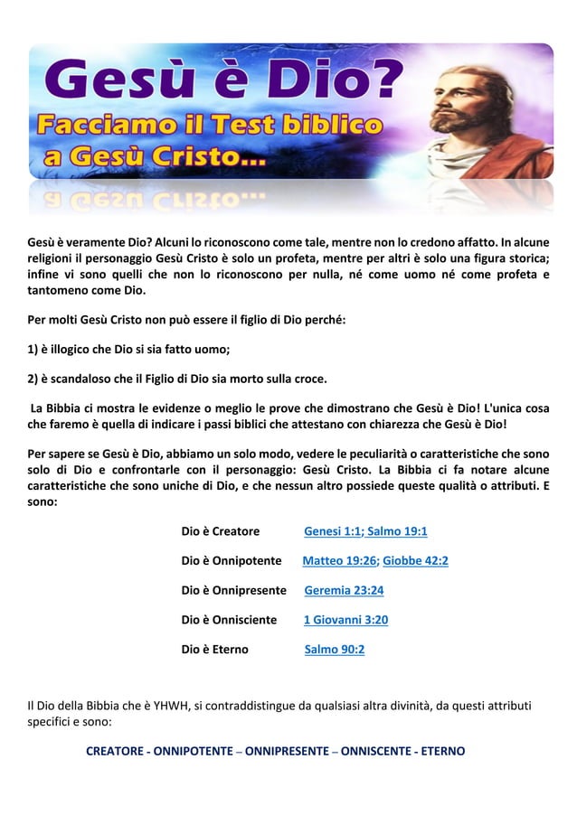 Test biblico ... Gesù è Dio? | PDF