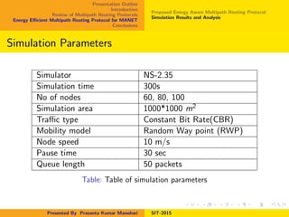 Energy Efficient Multipath Routing Protocol For MANET | PPT