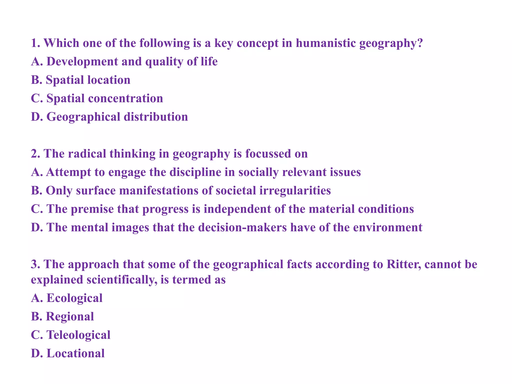Geographical Thought (17Geo24C1) Test Booklet No. 02 | PPT