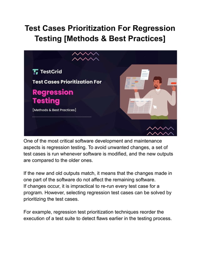 Test Cases Prioritization For Regression Testing Methods And Best Practices Pdf Free Download