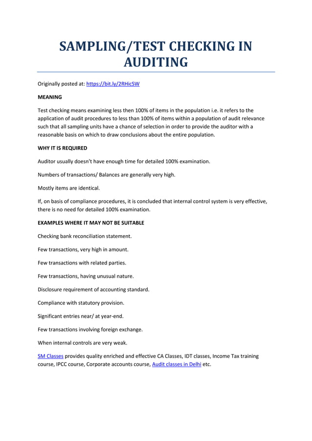 SAMPLING/TEST CHECKING IN AUDITING MEANING | PDF | Financial Regulation ...