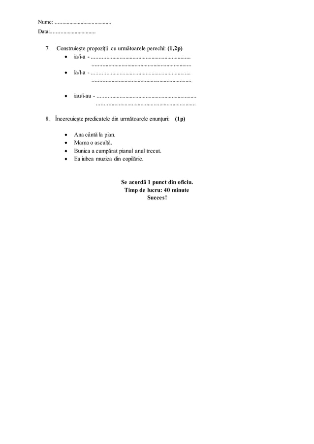 Test clasa 5 - verbul | DOCX